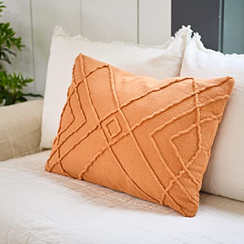 Main + Mesa Creative Co-Op Embroidered Cotton Geometric Lumbar Pillow, Rust