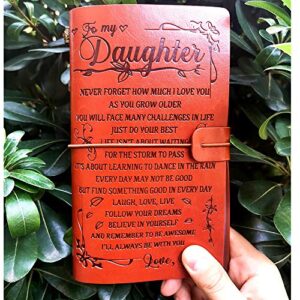 To My Daughter Leather Journal from Mom - Just Do Your Best - 7.88"x4.7"Embossed Vintage Refillable Writing Journal for Christmas,Birthdays (From Mom to Daughter)