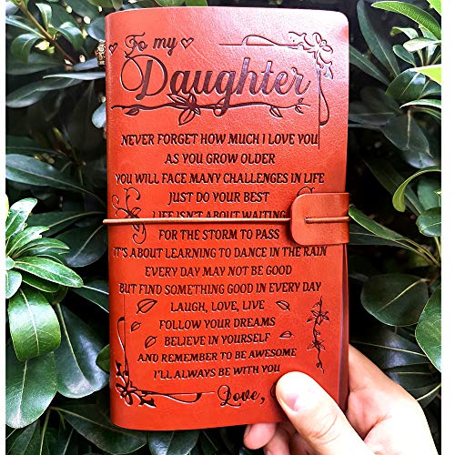 To My Daughter Leather Journal from Mom - Just Do Your Best - 7.88"x4.7"Embossed Vintage Refillable Writing Journal for Christmas,Birthdays (From Mom to Daughter)