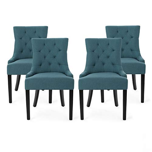 Christopher Knight Home Edwina Contemporary Tufted Fabric Dining Chairs (Set of 4), Pack of 4, Dark Teal, Espresso