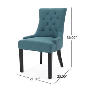 Christopher Knight Home Edwina Contemporary Tufted Fabric Dining Chairs (Set of 4), Pack of 4, Dark Teal, Espresso