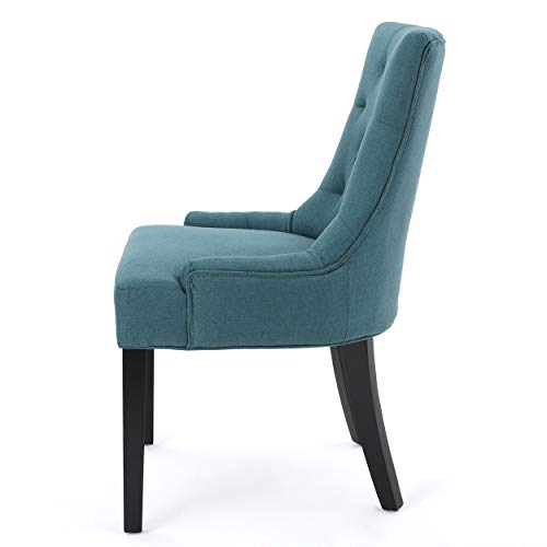 Christopher Knight Home Edwina Contemporary Tufted Fabric Dining Chairs (Set of 4), Pack of 4, Dark Teal, Espresso