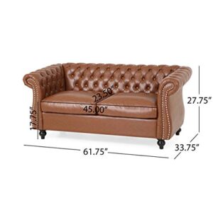 Christopher Knight Home Lucine Traditional Chesterfield Loveseat, Cognac Brown, Dark Brown