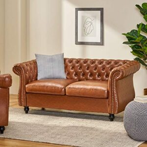 Christopher Knight Home Lucine Traditional Chesterfield Loveseat, Cognac Brown, Dark Brown