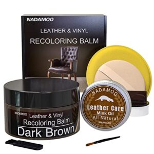 nadamoo dark brown leather recoloring balm with mink oil leather conditioner, leather repair kits for couches, restoration cream scratch repair leather dye for vinyl furniture car seat, sofa, shoes