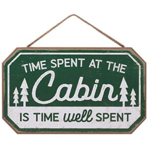 open road brands cabin time well spent hanging wood wall decor - fun rustic sign for living room, entryway or garage