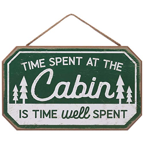 Open Road Brands Cabin Time Well Spent Hanging Wood Wall Decor - Fun Rustic Sign for Living Room, Entryway or Garage