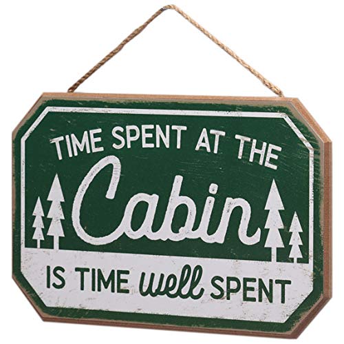 Open Road Brands Cabin Time Well Spent Hanging Wood Wall Decor - Fun Rustic Sign for Living Room, Entryway or Garage