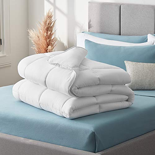 LUCID All-Season Microfiber Comforter – Down Alternative – Hypoallergenic – Box Stitched – 8 Duvet Loops - 300 GSM, White, King