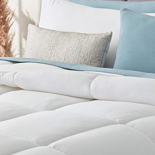 LUCID All-Season Microfiber Comforter – Down Alternative – Hypoallergenic – Box Stitched – 8 Duvet Loops - 300 GSM, White, King