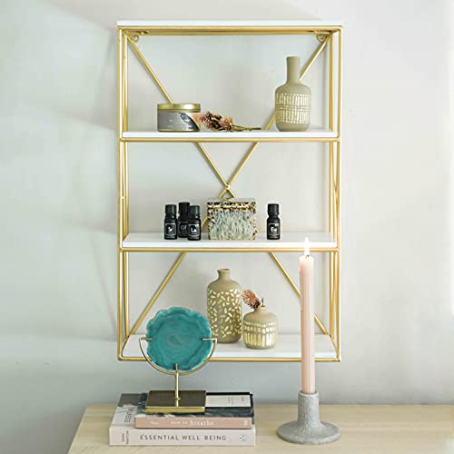 Main + Mesa Wood and Gold Rectangle Wall Shelf