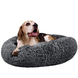 MFOX Calming Dog Bed (L/XL/XXL/XXXL) for Medium and Large Dogs Comfortable Pet Bed Faux Fur Donut Cuddler Up to 25/35/55/100lbs