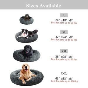 MFOX Calming Dog Bed (L/XL/XXL/XXXL) for Medium and Large Dogs Comfortable Pet Bed Faux Fur Donut Cuddler Up to 25/35/55/100lbs