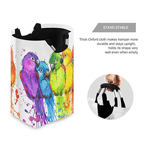 DOMIKING Laundry Storage Basket Collapsible Organizer - Funny Parrots Laundry Hamper for Kids Room Dirty Cloth Toy Dorm Bag with Handle