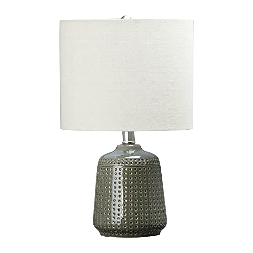 Main + Mesa Boho Debossed Dot Stoneware Table Lamp with Linen Shade, Grey