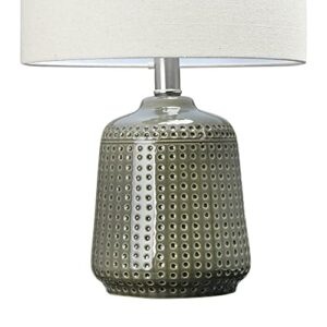 Main + Mesa Boho Debossed Dot Stoneware Table Lamp with Linen Shade, Grey