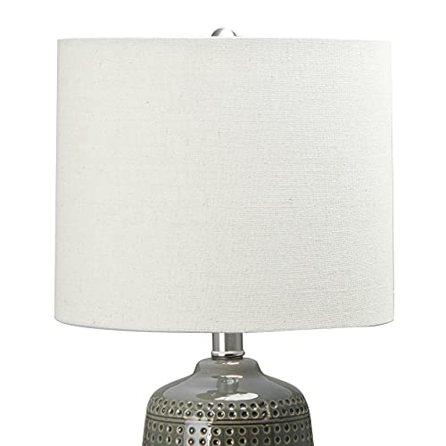 Main + Mesa Boho Debossed Dot Stoneware Table Lamp with Linen Shade, Grey