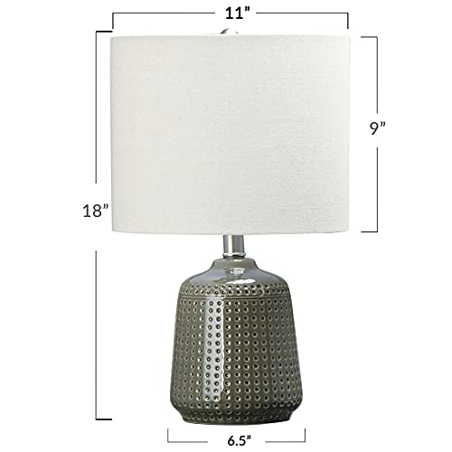 Main + Mesa Boho Debossed Dot Stoneware Table Lamp with Linen Shade, Grey