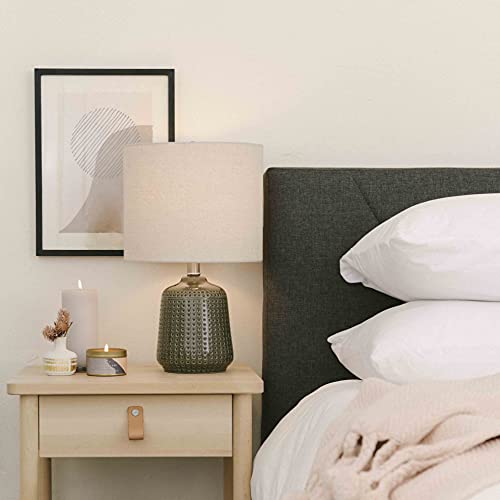 Main + Mesa Boho Debossed Dot Stoneware Table Lamp with Linen Shade, Grey