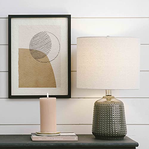 Main + Mesa Boho Debossed Dot Stoneware Table Lamp with Linen Shade, Grey