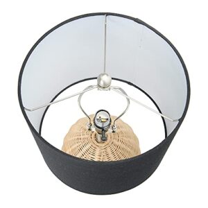 Main + Mesa Boho Woven Rattan Table Lamp with Black Linen Shade, Natural