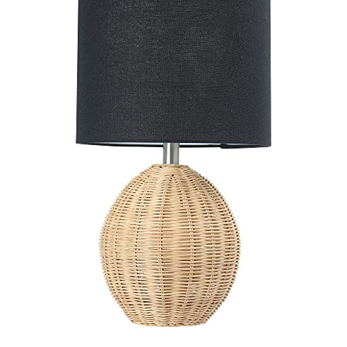 Main + Mesa Boho Woven Rattan Table Lamp with Black Linen Shade, Natural