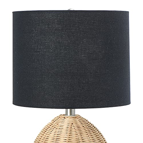 Main + Mesa Boho Woven Rattan Table Lamp with Black Linen Shade, Natural