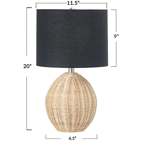 Main + Mesa Boho Woven Rattan Table Lamp with Black Linen Shade, Natural