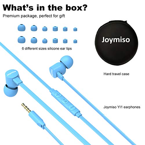 Joymiso Tangle Free Earbuds for Kids Women Small Ears with Case, Comfortable Lightweight in Ear Headphones, Flat Cable Ear Buds Wired Earphones with Mic and Volume Control for Cell Phone Laptop (Blue)