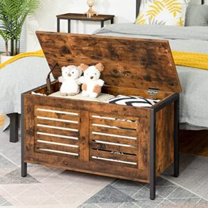 HOOBRO Storage Chest, Wooden Toy Chest, Retro Toy Box Organizer with Safety Hinge, Sturdy Storage Bench, Metal Frame, Supports 220 lb, Louvered Door, Rustic Brown BF85CW01G1