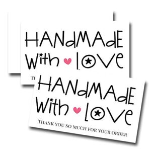 handmade with love thank you customer appreciation package inserts for small businesses, 100 2" x 3.5” single sided insert cards by amandacreation