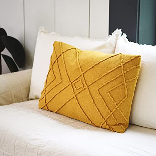 Main + Mesa Embroidered Cotton Geometric Lumbar Pillow, Gold