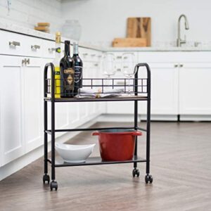 IRIS USA 2-Tier Kitchen Storage Rolling Cart with Lockable Caster Wheels, Coffee Cart, Pantry Rack, Home Bar, Serving Cart, Slim, Rustic Brown