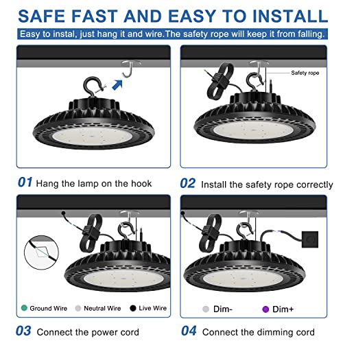 YELLORE 300W UFO LED High Bay Light, Lighting for Warehouse, 41,000lm 1200W MH/HPS Equivalent, 5000K Daylight Dimmable, IP65 Waterproof UL/DLC Approved, 100-277V Super Bright