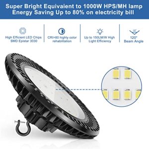 YELLORE 300W UFO LED High Bay Light, Lighting for Warehouse, 41,000lm 1200W MH/HPS Equivalent, 5000K Daylight Dimmable, IP65 Waterproof UL/DLC Approved, 100-277V Super Bright