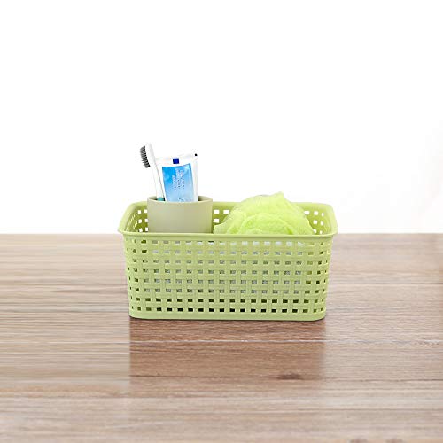 Rinboat Mixed Color Rectangle Storage Baskets, Plastic Weave Shelf Baskets, 6 Packs