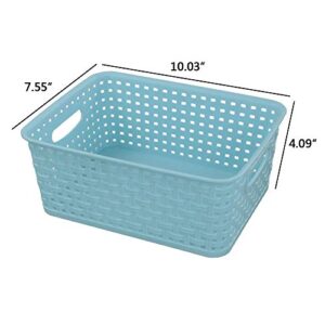 Rinboat Mixed Color Rectangle Storage Baskets, Plastic Weave Shelf Baskets, 6 Packs