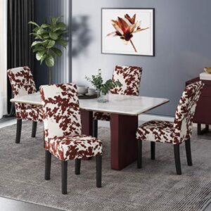 Christopher Knight Home Evelyn Contemporary Velvet Dining Chairs (Set of 4), Milk Cow, Espresso