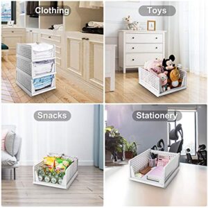 Homde Closet Organizer Stackable 3 Pack (16.73 x 13.11 x 7.36 inches) Clothes Organizer Foldable Plastic T-Shirt Storage Containers Large Capacity Collapsible Kid Toy Food Rack White for Wardrobe