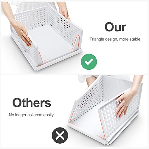 Homde Closet Organizer Stackable 3 Pack (16.73 x 13.11 x 7.36 inches) Clothes Organizer Foldable Plastic T-Shirt Storage Containers Large Capacity Collapsible Kid Toy Food Rack White for Wardrobe