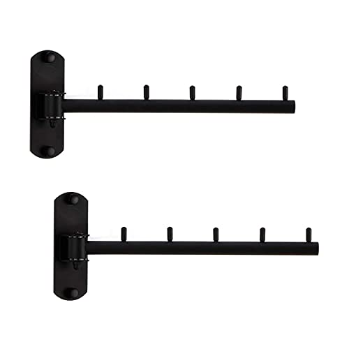 Zivisk 2 Pcs Folding Wall Mounted Clothes Hanger Rack with Swing Arm Stainless Steel Heavy Duty Coat Hook for Bathroom, Bedroom, Laundry Room - Black