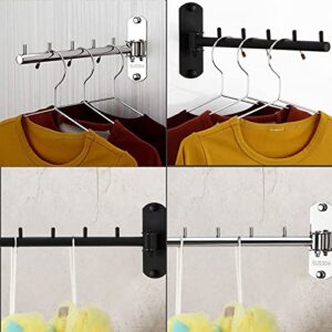 Zivisk 2 Pcs Folding Wall Mounted Clothes Hanger Rack with Swing Arm Stainless Steel Heavy Duty Coat Hook for Bathroom, Bedroom, Laundry Room - Black