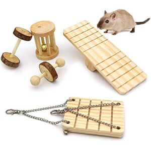 Hamster Chew Toys Set Natural Wooden Hamster Toys and Accessories Teeth Care Molar Toys for Guinea Pigs Syrian Hamster Rats Chinchillas Gerbils Hamster Swing Seesaw Pack of 10