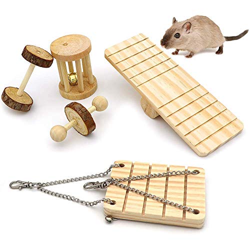 Hamster Chew Toys Set Natural Wooden Hamster Toys and Accessories Teeth Care Molar Toys for Guinea Pigs Syrian Hamster Rats Chinchillas Gerbils Hamster Swing Seesaw Pack of 10