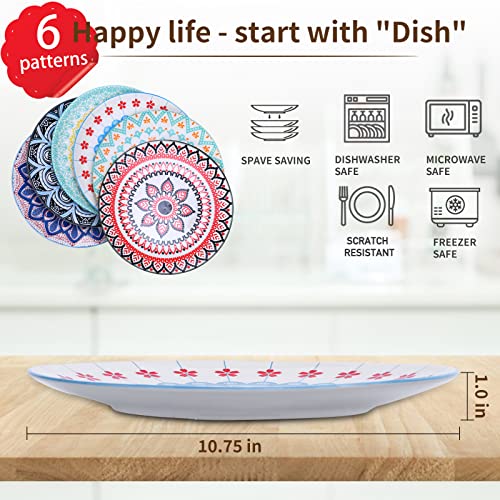 Farielyn-X 6 Pack Porcelain Dinner Plates - 10.5 Inch Diameter - Pizza Pasta Serving Plates Dessert Dishes - Microwave, Oven, and Dishwasher Safe, Scratch Resistant - Set of 6