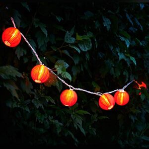 lamplust string lights paper lanterns with lights, 10 red chinese lanterns, 3 inch diameter, 7 ft lantern string lights bedroom, plugin outdoor waterproof paper lantern party decorations