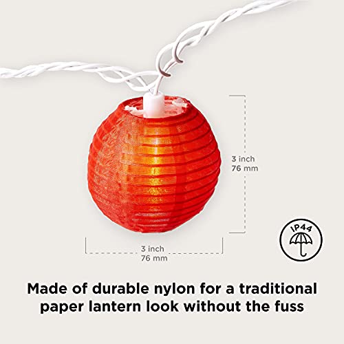 LampLust String Lights Paper Lanterns with Lights, 10 Red Chinese Lanterns, 3 Inch Diameter, 7 Ft Lantern String Lights Bedroom, Plugin Outdoor Waterproof Paper Lantern Party Decorations