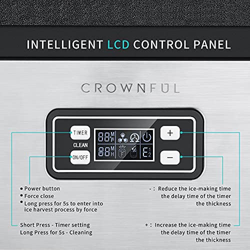 CROWNFUL Commercial Ice Maker 100Lbs/24H, Stainless Steel Ice Machine with 33Lbs Ice Storage Capacity, Free-Standing Under Counter Ice Maker, Ideal for Home, Office, Restaurant, Bar, Coffee Shop