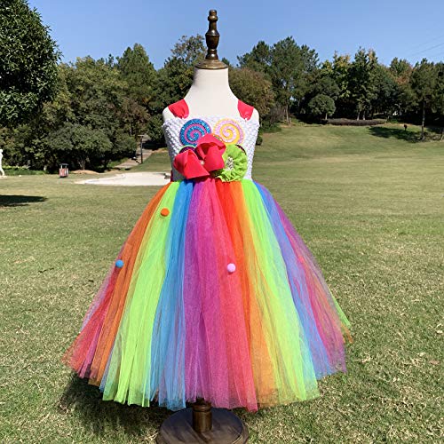 O'COCOLOUR Rainbow Candy Tutu Dress for Girls 1-12 Years Lollipop Costume with Headband Birthday Halloween Carnival Party (Rainbow, Large(5-6Y))