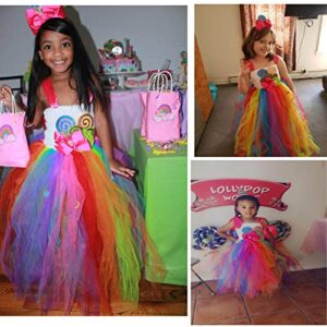 O'COCOLOUR Rainbow Candy Tutu Dress for Girls 1-12 Years Lollipop Costume with Headband Birthday Halloween Carnival Party (Rainbow, Large(5-6Y))